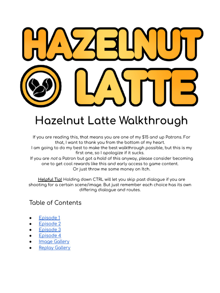 Hazelnut Latte Game Walkthrough 0.14 | PDF