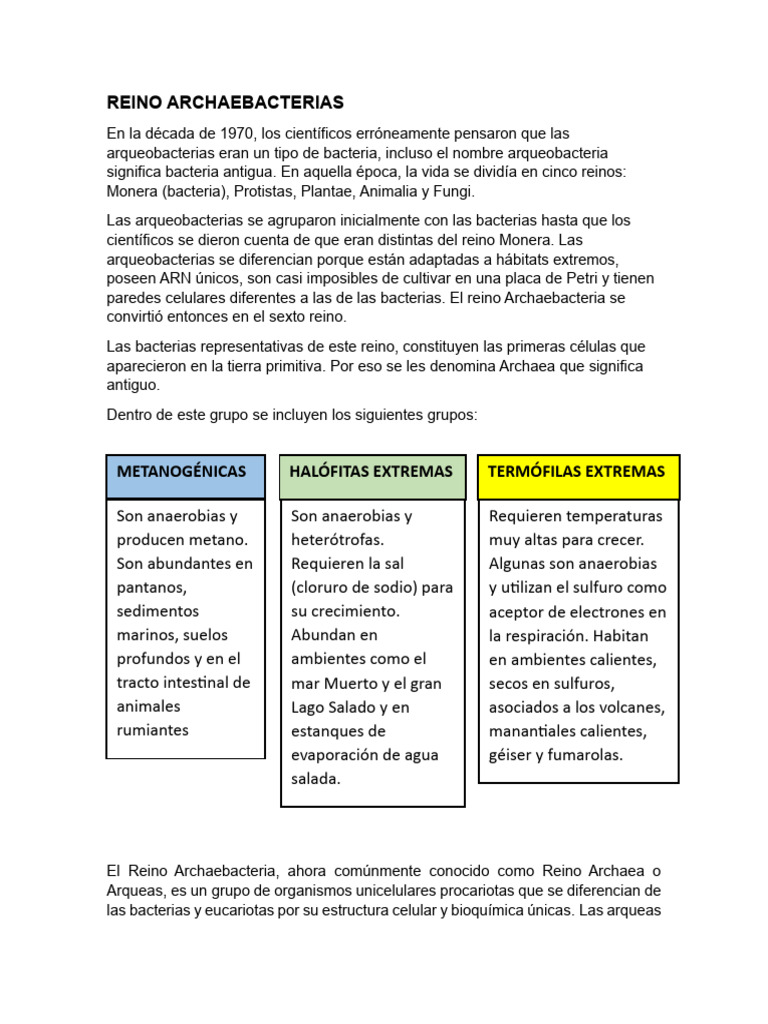 Reino Archaebacterias | PDF | Archaea | Las bacterias