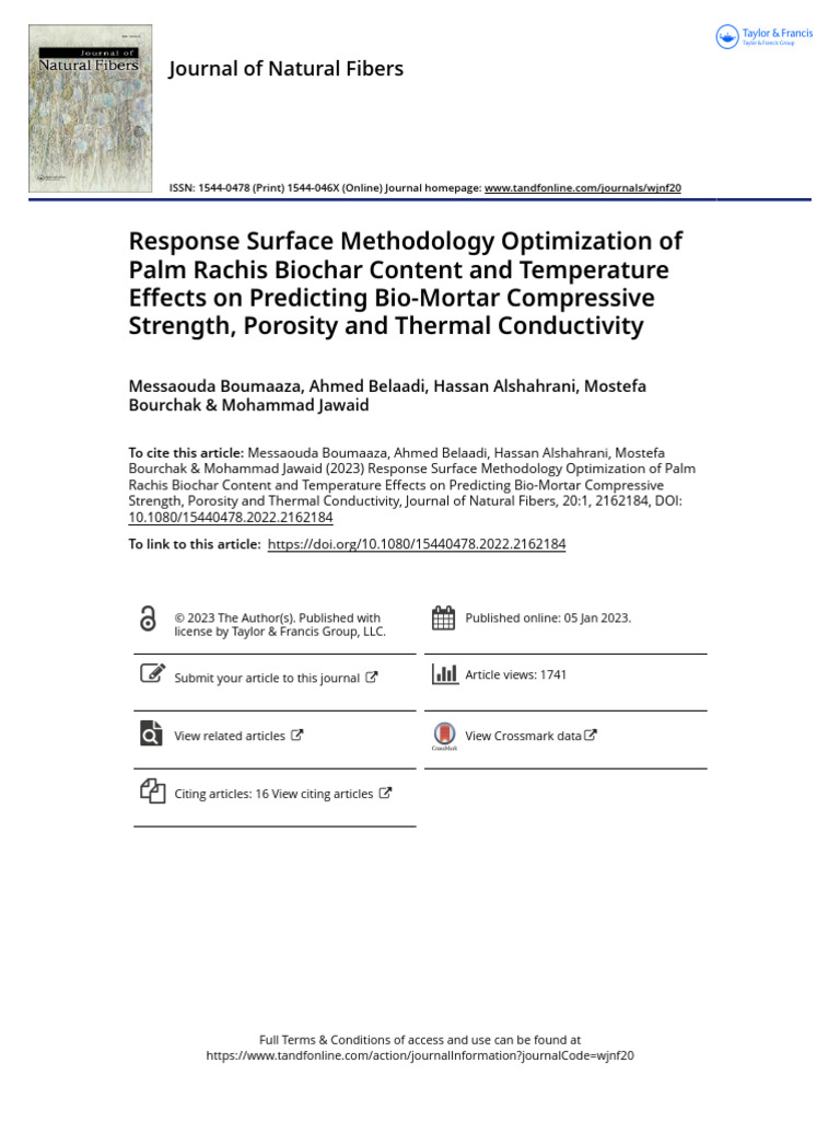 Messaouda Boumaaza (2023) Response Surface Methodology Optimization of Palm Rachis Biochar ...