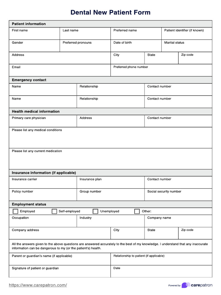 Dental New Patient Form | PDF