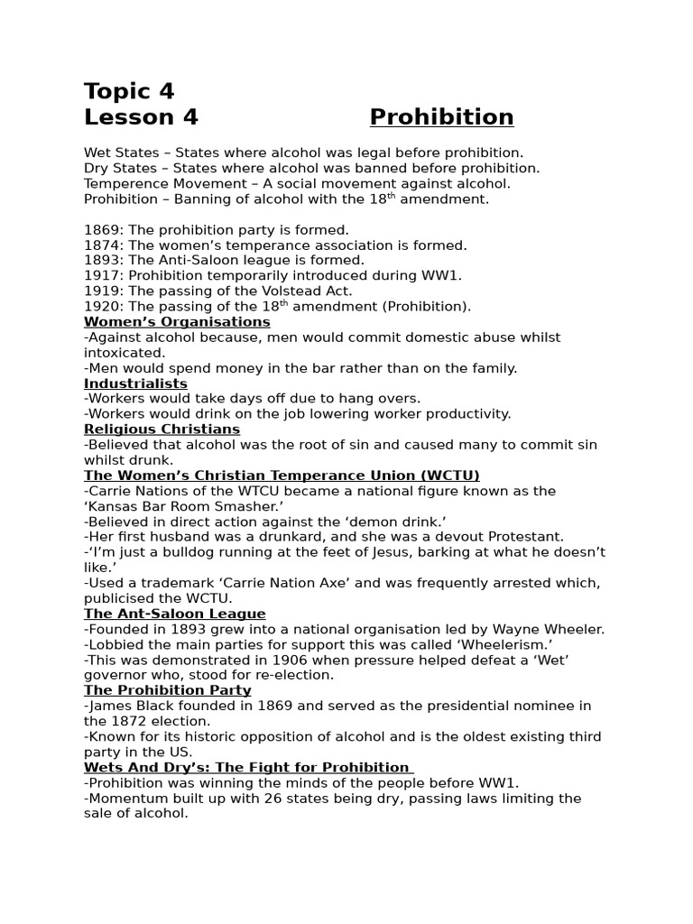 Topic 4 Lesson 4 | PDF | Prohibition | United States Travel