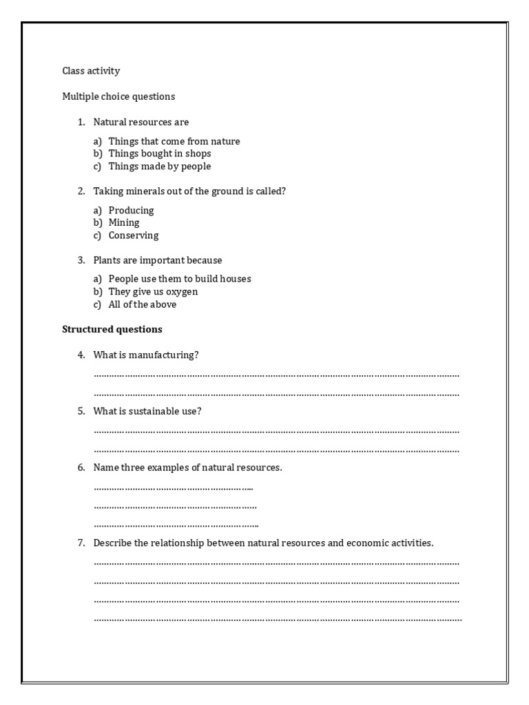 Natural Resources Activity for Grade 4 | PDF