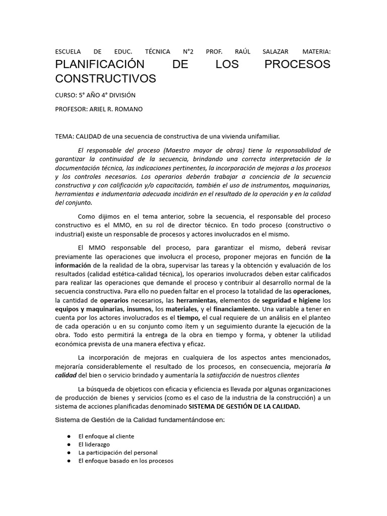 Planificación de Los Procesos Constructivos Tema Procesos Calidad | PDF | Hormigón | Gestión de ...