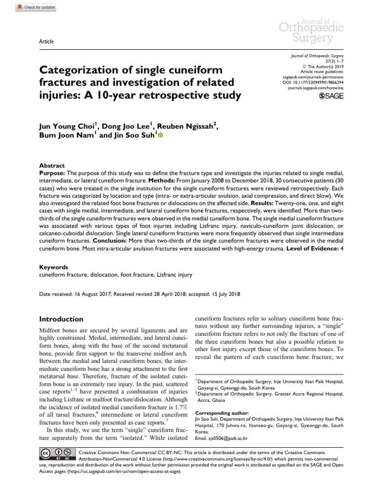 Categorization of Single Cuneiform Fractures and I | PDF | Foot ...