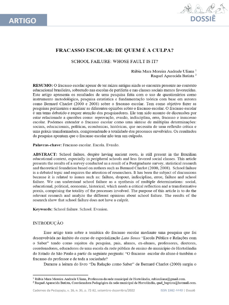 Vista Do FRACASSO ESCOLAR - DE QUEM É A CULPA | PDF