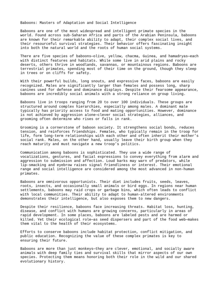 Article - Baboons - Masters of Adaptation and Social Intelligence | PDF ...