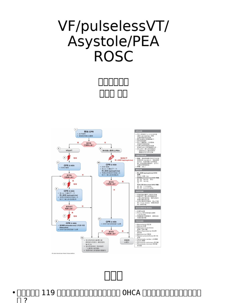 Vf/Pulselessvt/ Asystole/Pea Rosc | PDF