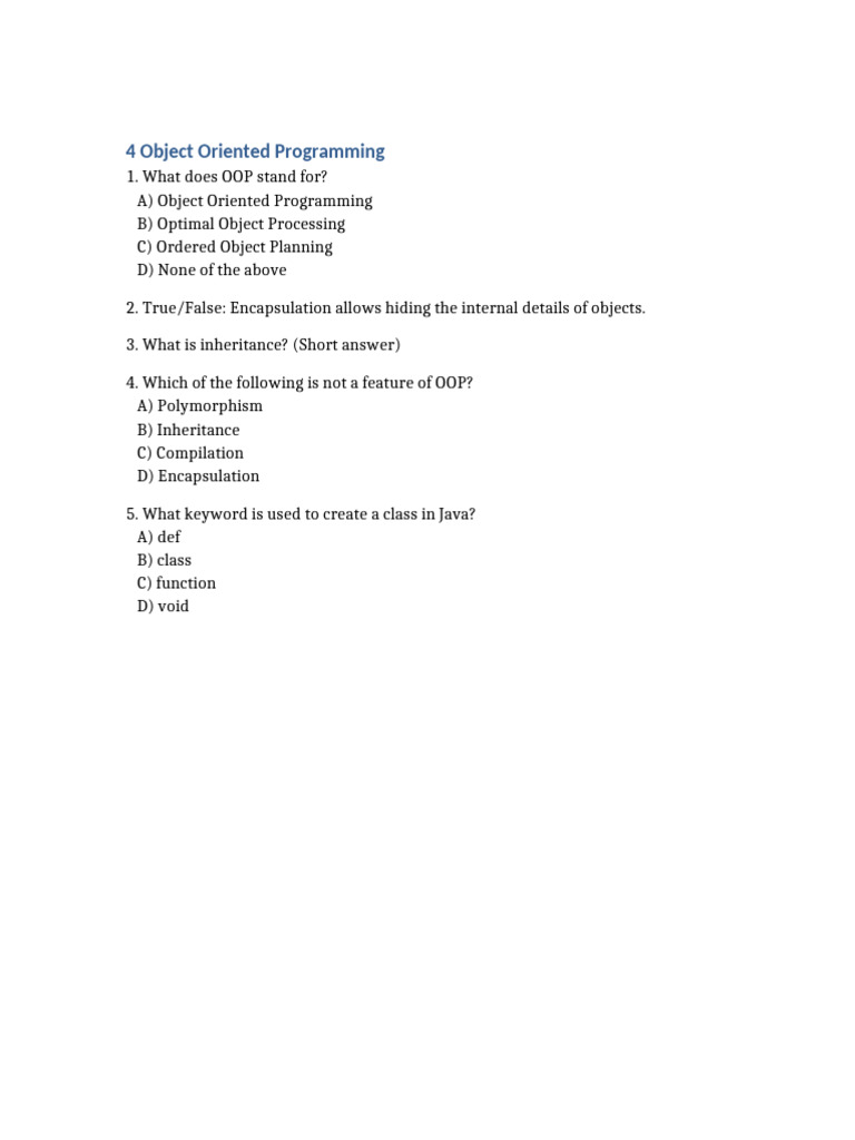 OOP Basics: Key Concepts and Quiz | PDF
