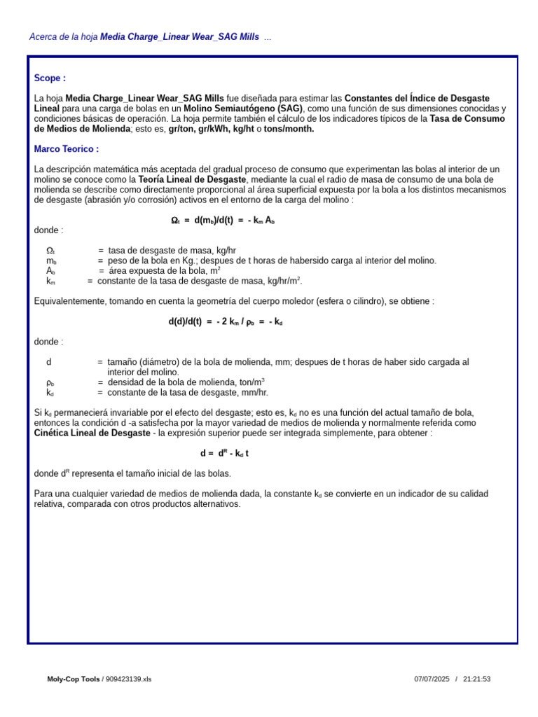 Media Charge - Linear Wear - SAG Mills | PDF | Molino (molienda) | Masa