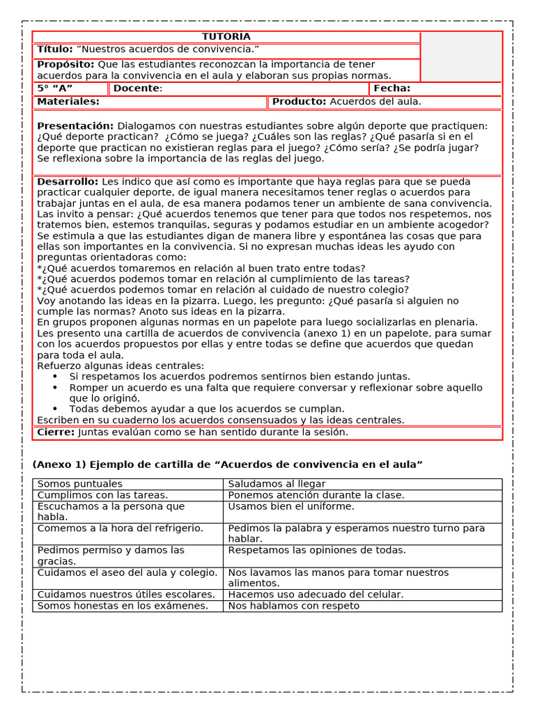 Acuerdos de Convivencia en el Aula | PDF | Salón de clases