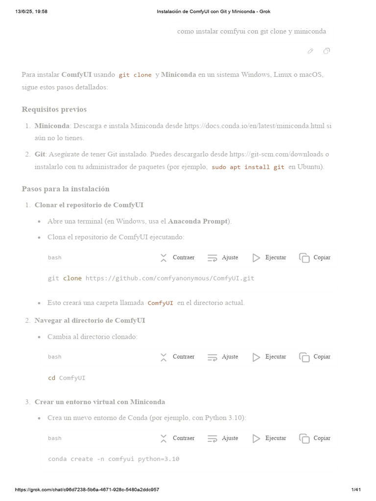 Instalación de ComfyUI Con Git y Miniconda - Grok | PDF | Lenguaje de ...