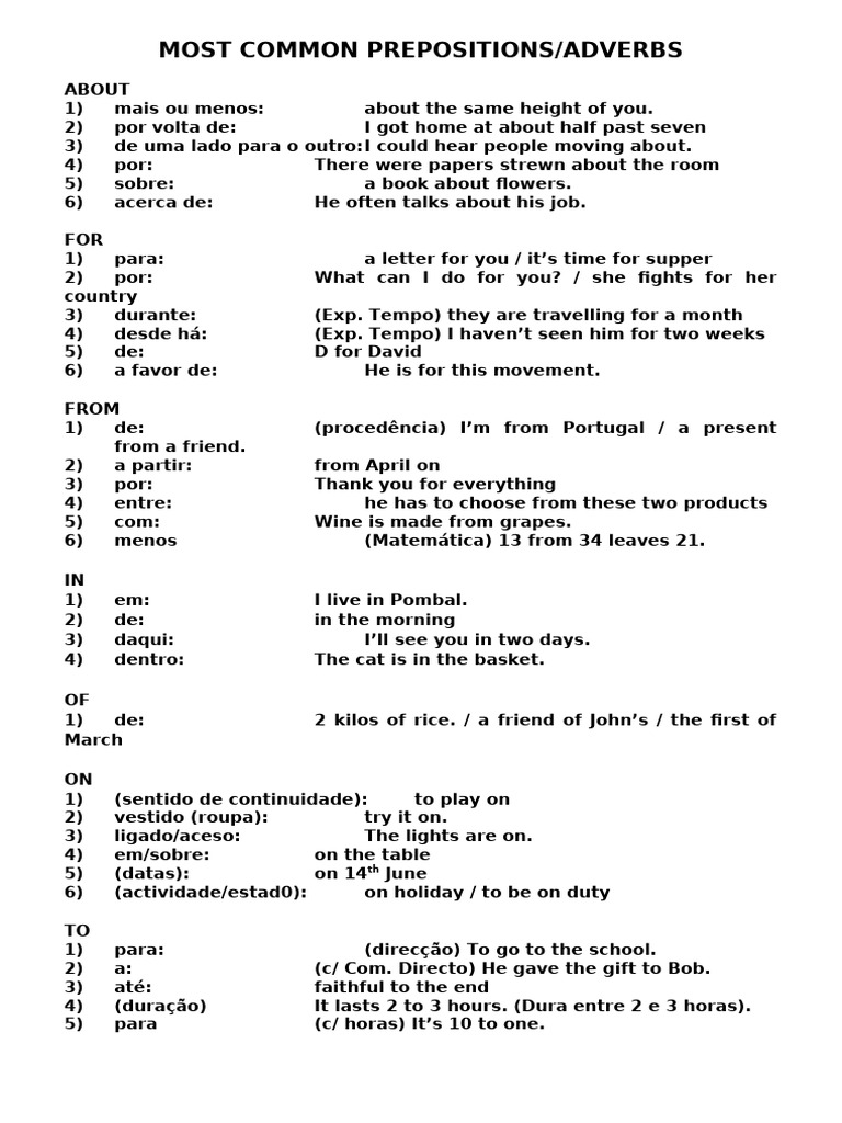 Most Common Prepositions | PDF