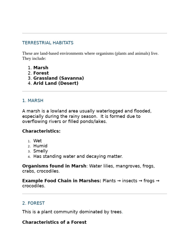 Terrestrial Habitat (Summary | PDF | Habitat | Grassland