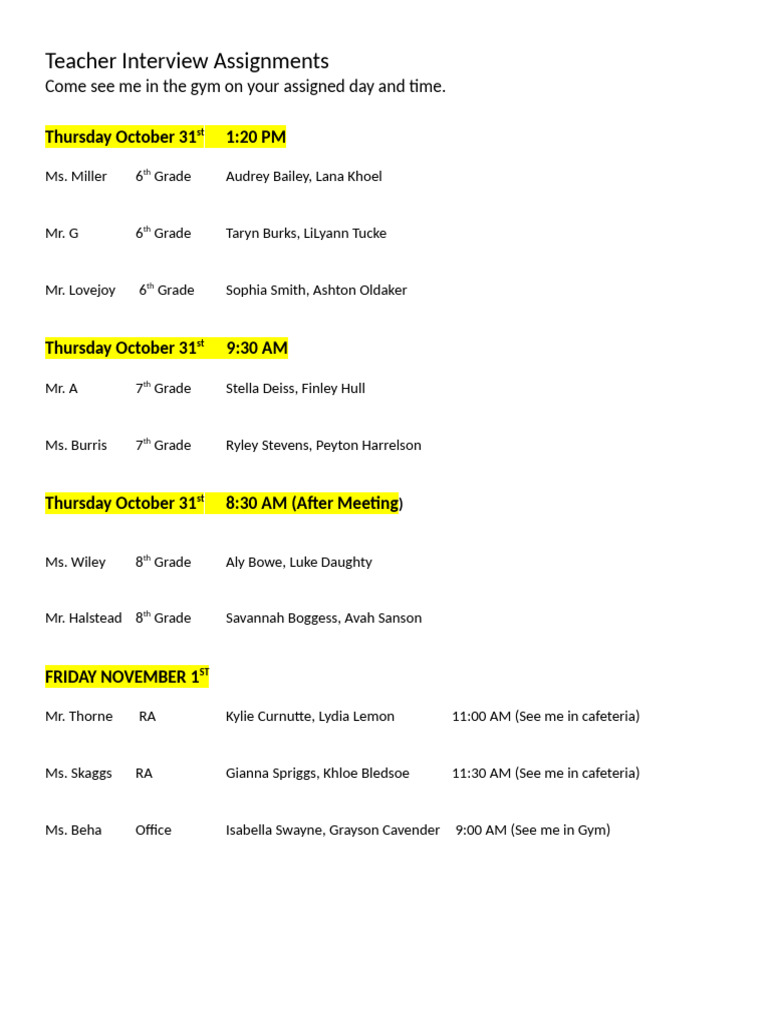 Teacher Interview Assignments | PDF