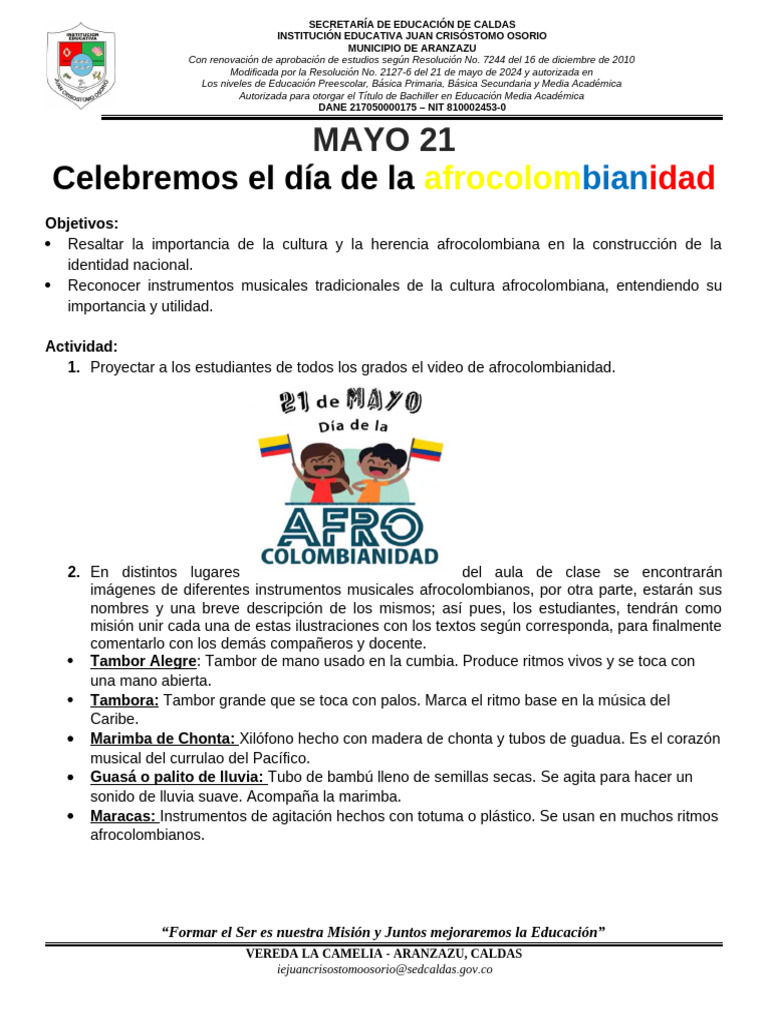 02 Taller 3°-4°-5° Afrocolombianidad | PDF