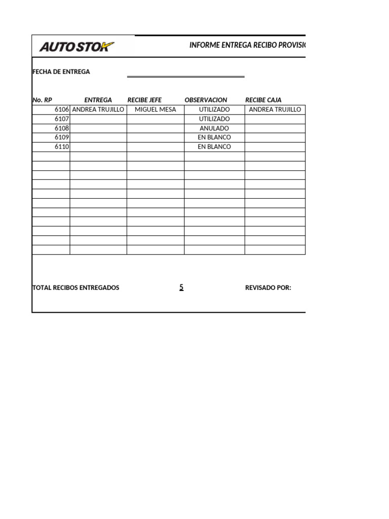 Formato Control Recibos Provisional | PDF
