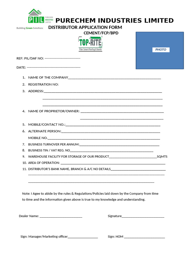 Distributor Appointment Form | PDF
