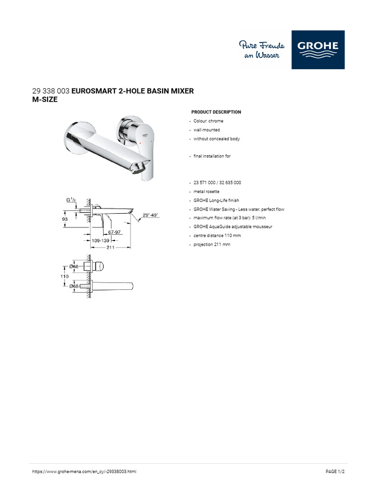 GROHE Specification Sheet 29338003 2 | PDF