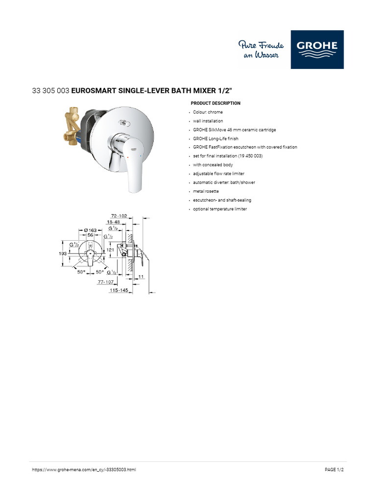 GROHE Specification Sheet 33305003 | PDF