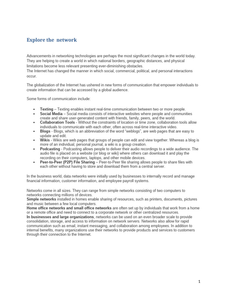 Chapter 1 Explore The Network | PDF | Computer Network | Transmission Medium