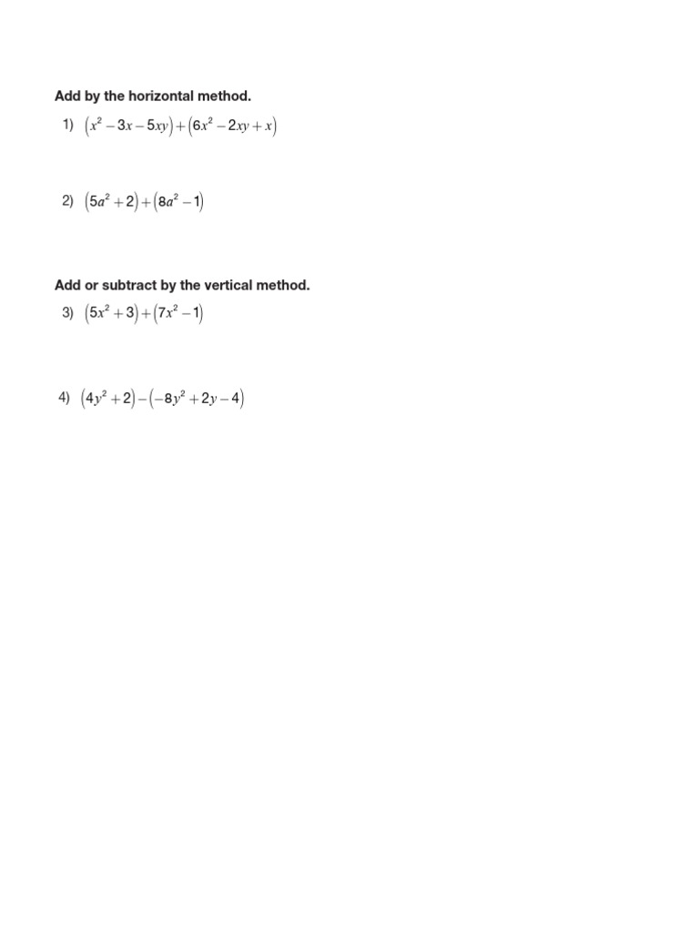 Addition and Subtraction of Polynomials | PDF