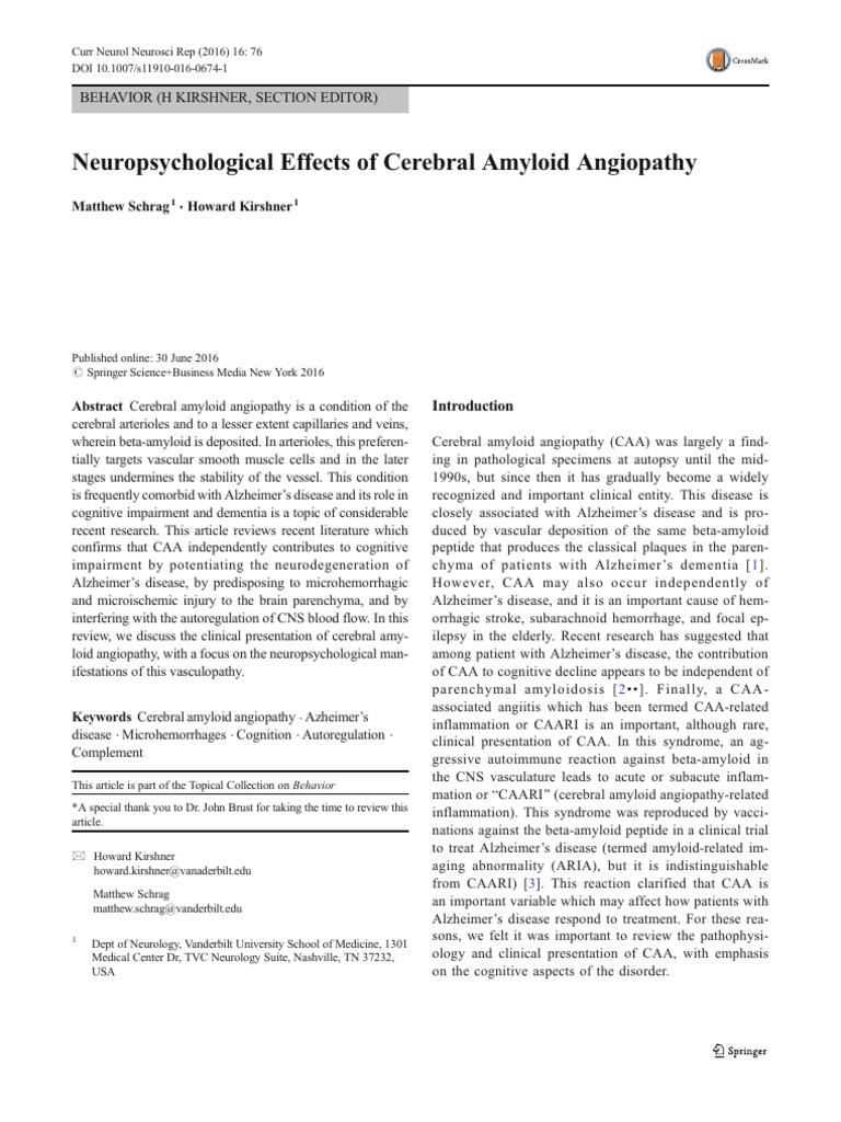 Neuropsychological Effects of Cerebral Amyloid Angiopathy | PDF ...