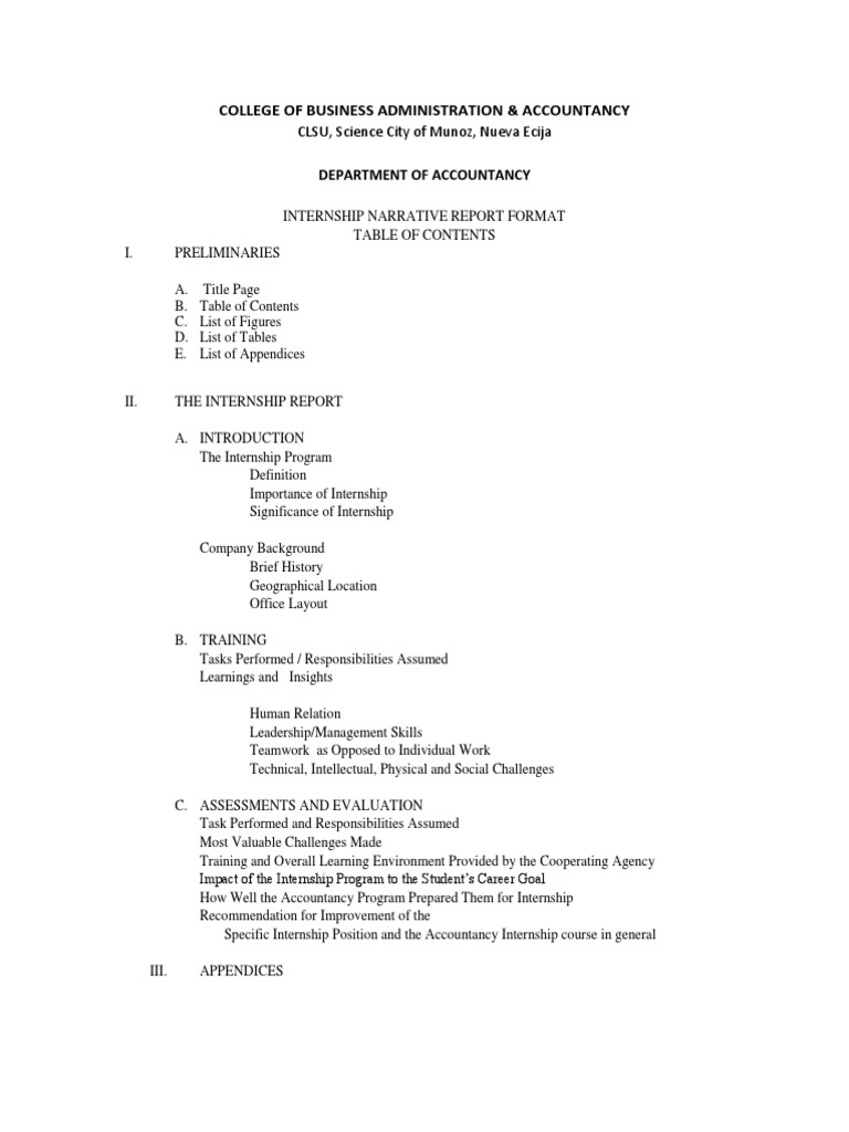 Internship Report Format for Accountancy | PDF