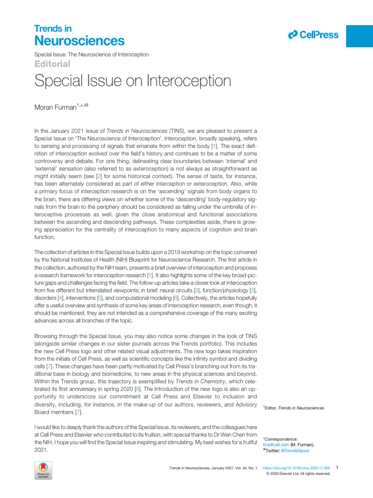 Special Issue On Interoception Tins | PDF | Neuroscience | Senses