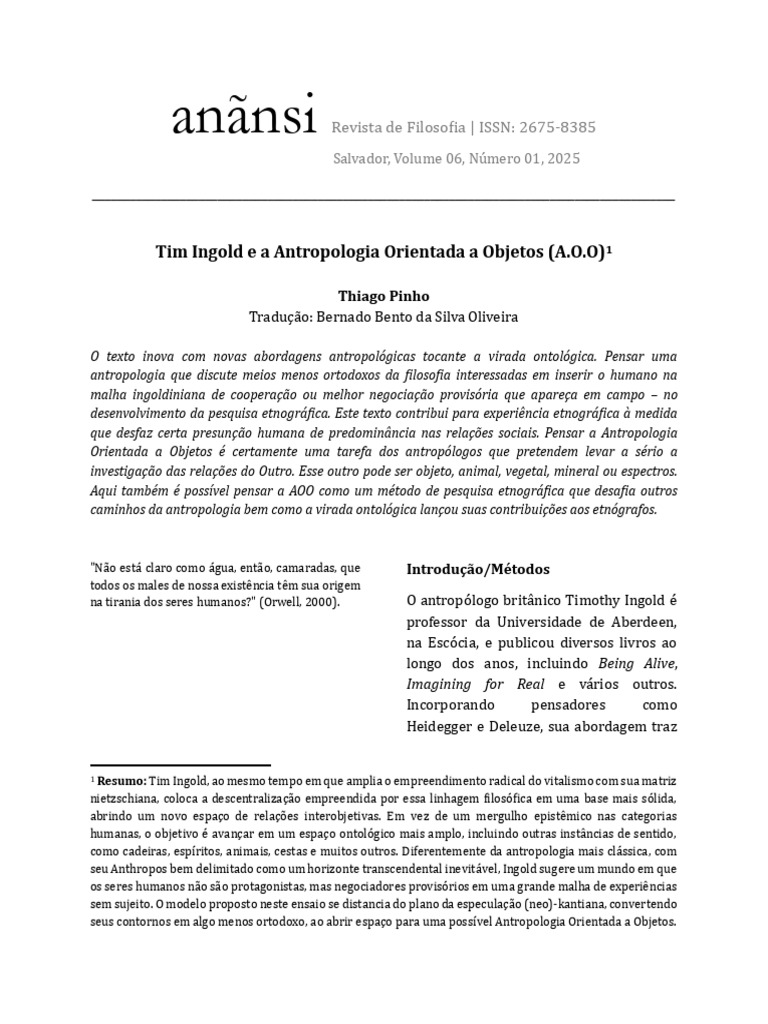 Antropologia Orientada a Objetos de Ingold | PDF | Immanuel Kant ...