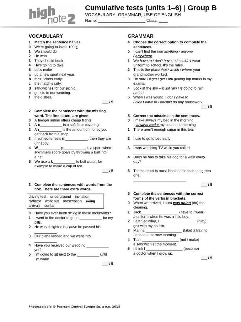 Cumulative Test for English Units 1-6 | PDF