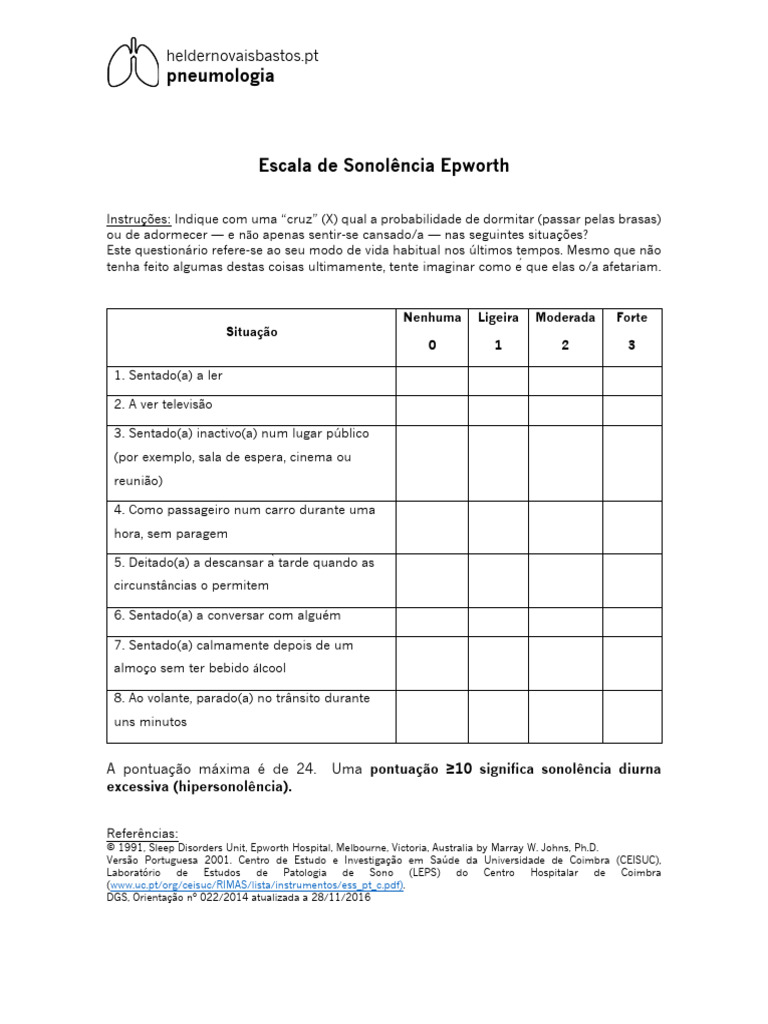Escala de Sonolencia Epworth HN | PDF