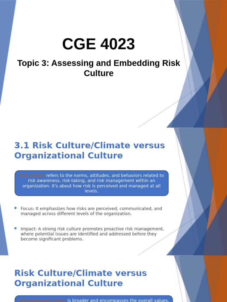 Topic 3 - Assessing and Embedding Risk Culture 0525 | PDF | Risk ...