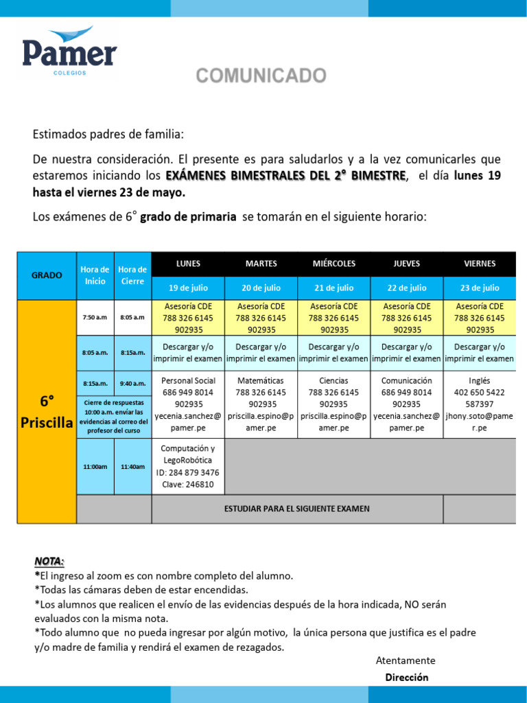 Rol de Examenes II Bimestre | PDF
