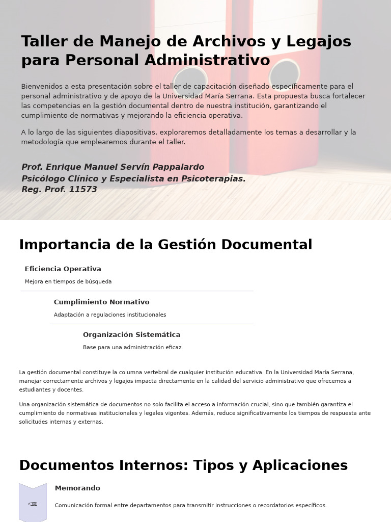Taller de Manejo de Archivos y Legajos para Personal Administrativo | PDF | Gestión de registros ...