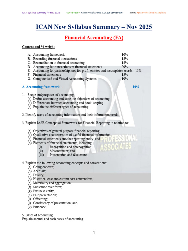 ICAN New Syllabus Summary - FA | PDF | Debits And Credits | International Financial Reporting ...