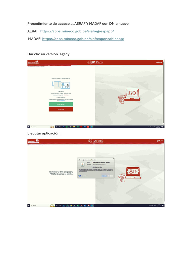 Procedimiento de Acceso Al AERAF Y MADAF Con DNIe Nuevo | PDF