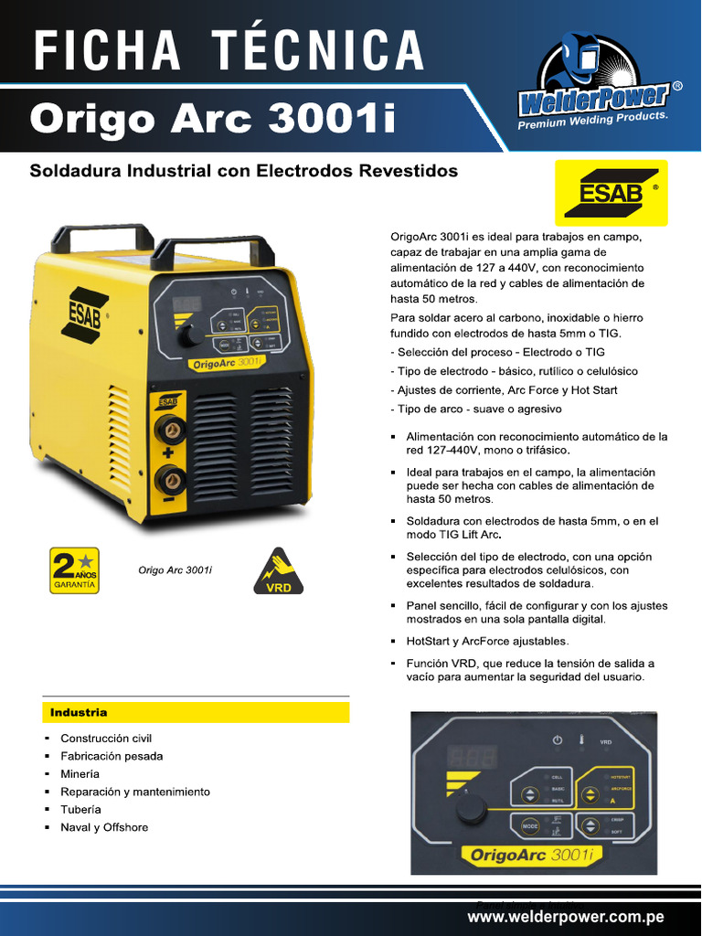 Ficha Tecnica Origo Arc 3001i - Esab | PDF