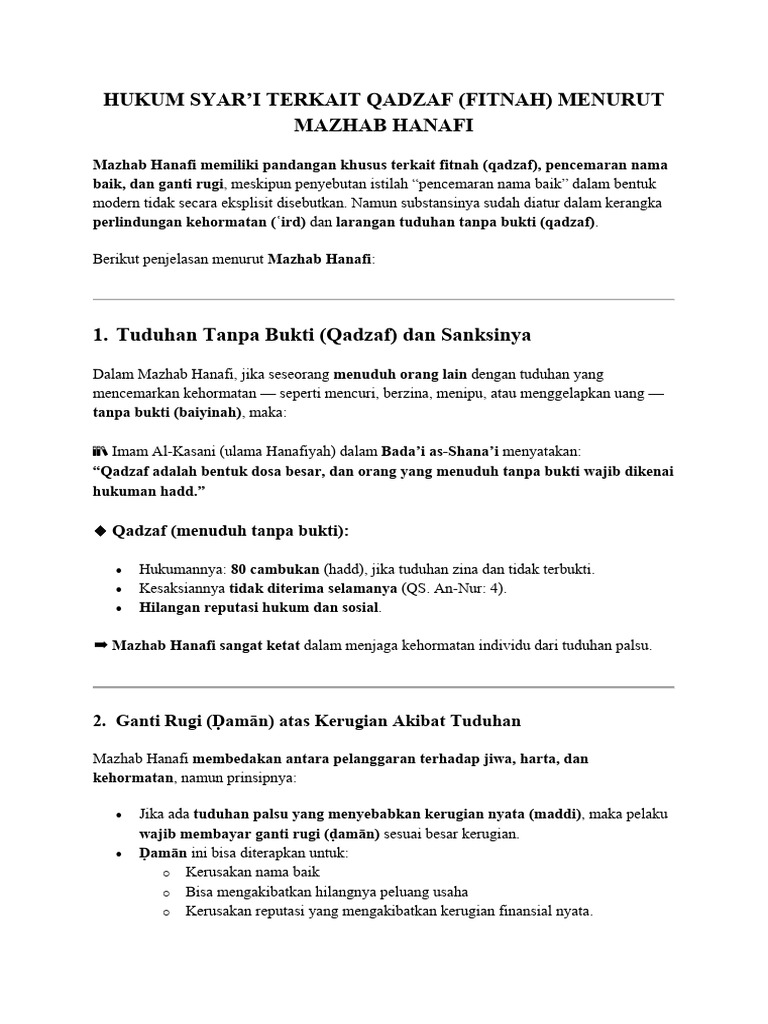 Hukum Qadzaf dalam Mazhab Hanafi | PDF