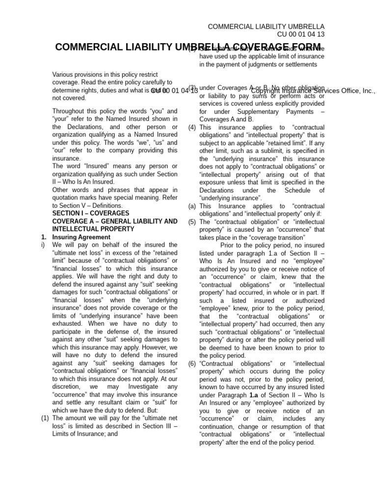 Commercial Liability Umbrella Policy Guide | PDF | Insurance ...