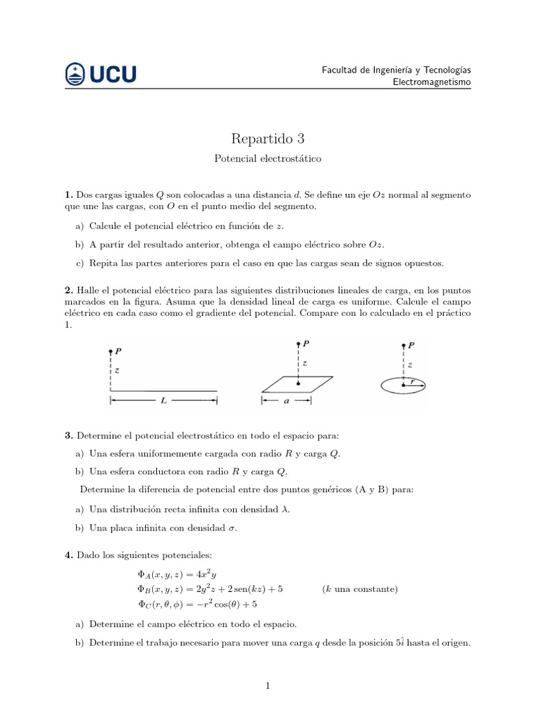 Repartido 3: Potencial Electrost Atico | PDF | Carga eléctrica | Campo ...