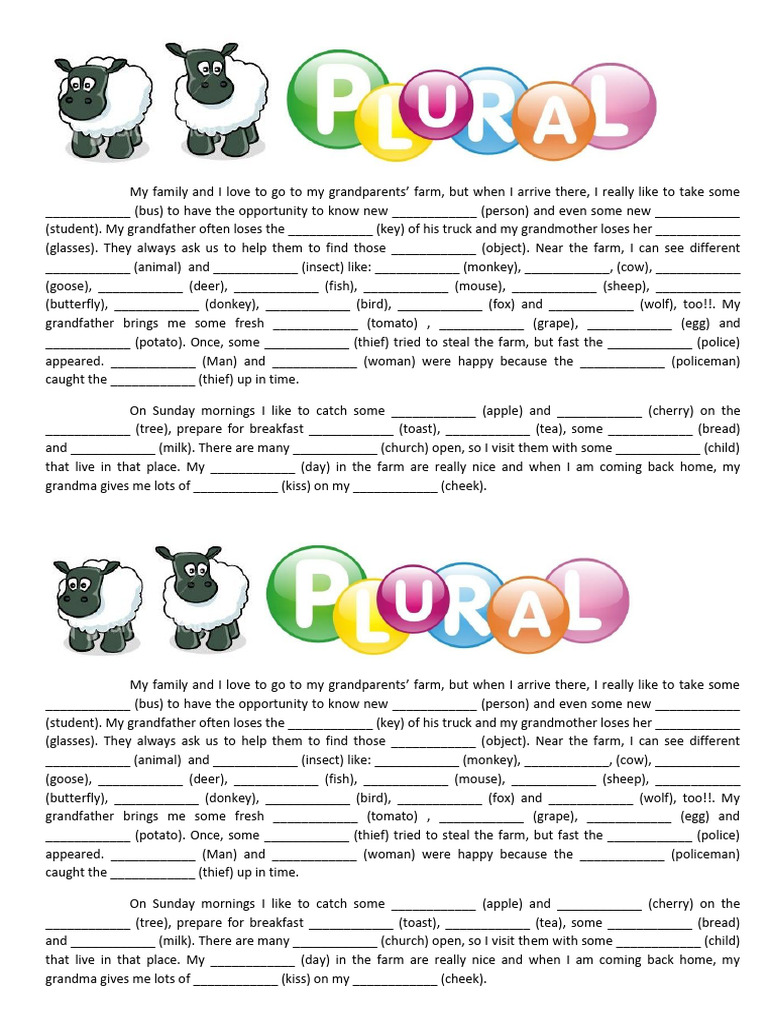 Text Plural of Nouns Reading Comprehension Exercises 92555 | PDF