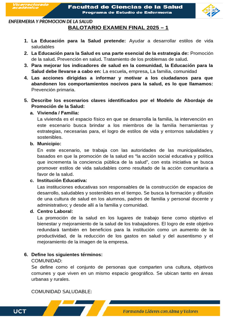 Balotario Examen Final | PDF | Educación para la salud | Comunidad