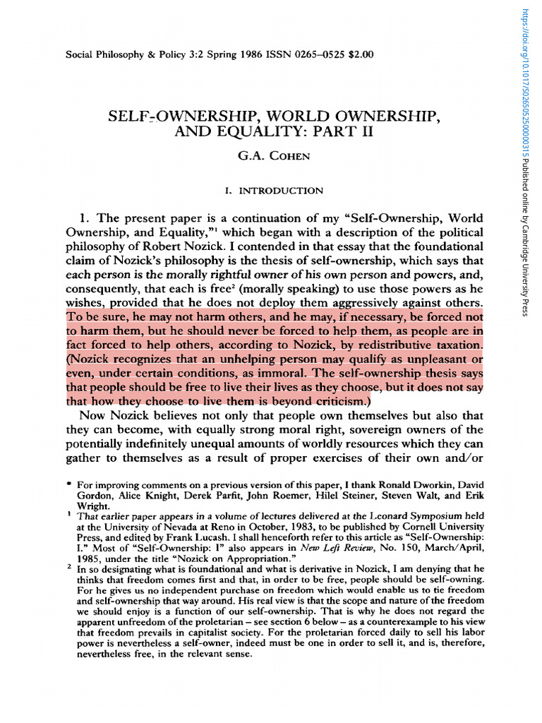 Self-Ownership and Equality Explored | PDF | Egalitarianism | Liberalism