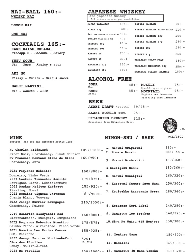 Japanese Whisky and Beverage Menu | PDF | Whisky | Distilled Drinks