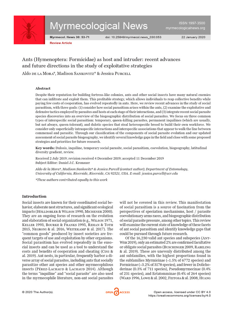 De La Mora, A., Sankovitz, M. Et Al. 2020. Ants As Host and Intruder (10.25849@myrmecol - News ...