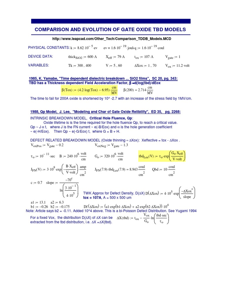 Comparison TDDB Models | PDF | Materials | Chemistry