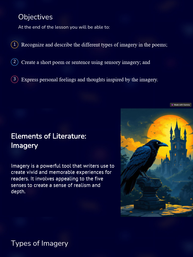 Elements of Literature Imagery 073546 | PDF | Senses | Mental Image