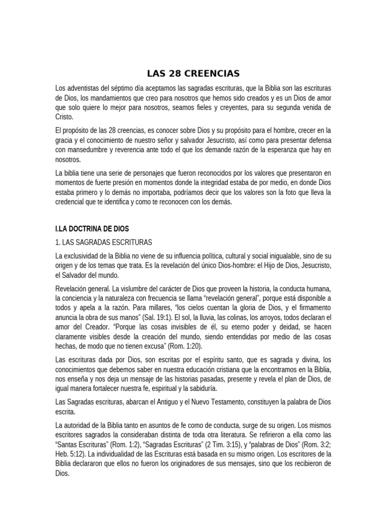 Resumen 28 Creencias | PDF | Cristo (título) | Pecado