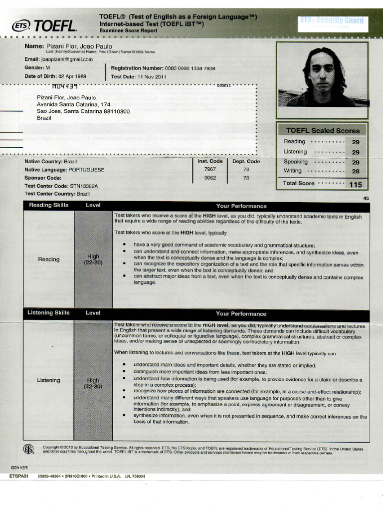 TOEFL Certificate | PDF