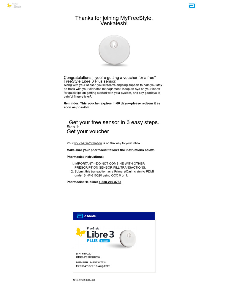 FreeStyle Libre 3 Plus Sensor Voucher | PDF | Abbott Laboratories ...